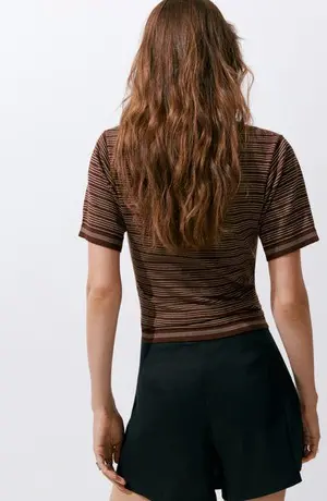 Mango Stripe Short Sleeve Sweater
