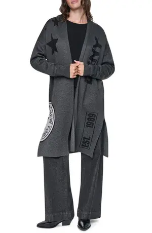 Dkny Metallic Oversize Open Front Cardigan - Asphalt