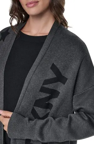 Dkny Metallic Oversize Open Front Cardigan - Asphalt