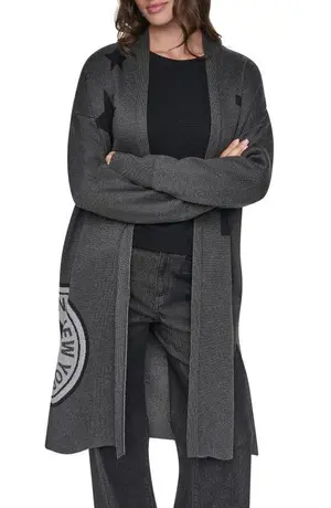 Dkny Metallic Oversize Open Front Cardigan - Asphalt