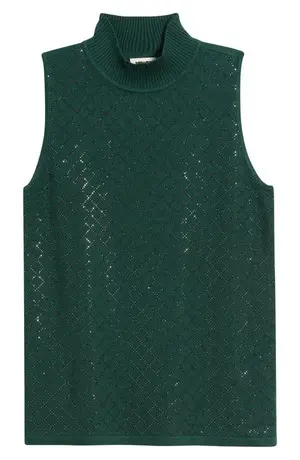 Anne Klein Diamond Quilted Mock Neck Sweater Tank Pine Forest