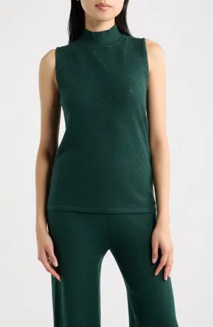 Anne Klein Diamond Quilted Mock Neck Sweater Tank - Pine Forest