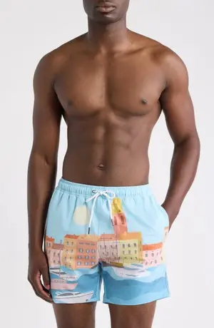 MAVRANS St. Tropez" Swim Trunks With Coastal Print