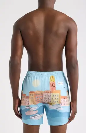 MAVRANS St. Tropez" Swim Trunks With Coastal Print