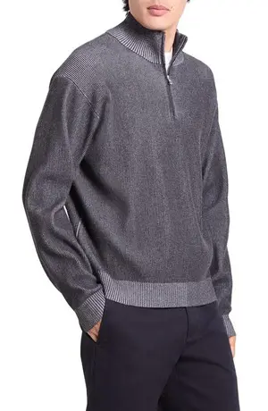 Theory Lightweight Bilen Performance Quarter Zip Sweater - Charcoal