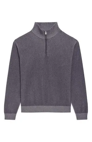 Theory Lightweight Bilen Performance Quarter Zip Sweater - Charcoal