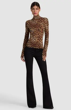 Alice + Olivia Delaina Leopard Print Long Sleeve Mock Neck Top - Spotted Leopard