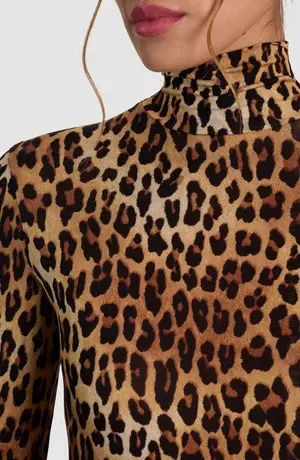 Alice + Olivia Delaina Leopard Print Long Sleeve Mock Neck Top - Spotted Leopard