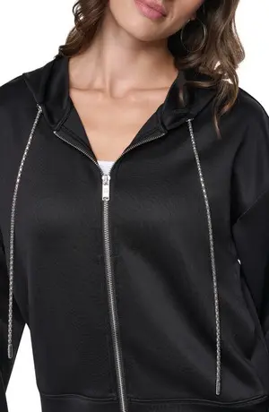 Dkny Chain Cord Front Zip Hoodie - Black