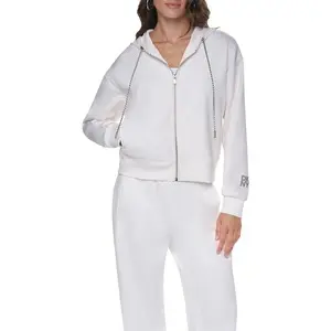 Dkny Chain Cord Front Zip Hoodie Ivory