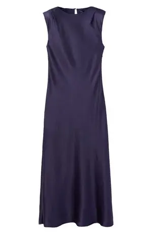 Mango Shoulder Pad Sleeveless Satin Midi Dress