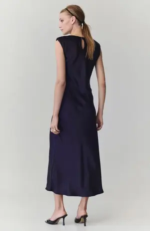Mango Shoulder Pad Sleeveless Satin Midi Dress