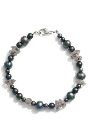 AWE INSPIRED Cultured Pearl & Raw Quartz Crystal Bracelet - Silver