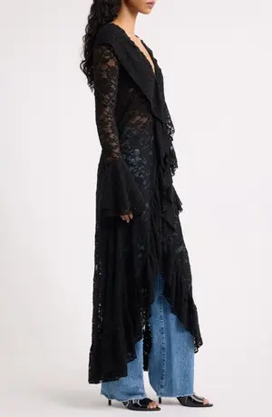 DRESSED IN LALA Romantic Lace Duster With Ruffles And Bell Sleeves