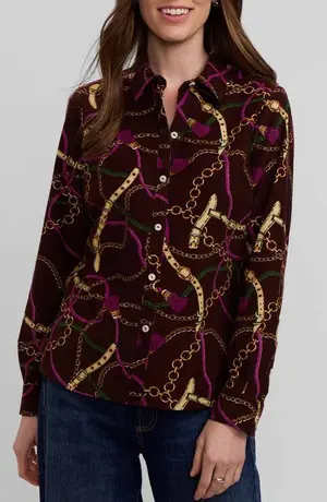 Foxcroft Hampton Chain Print Cotton Corduroy Button-up Shirt