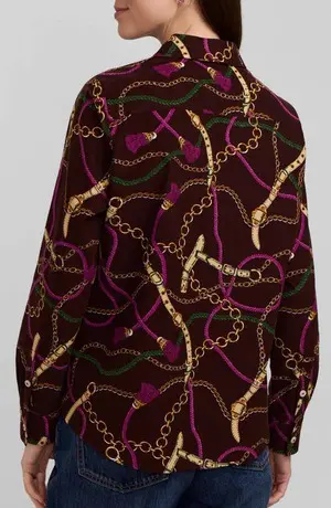 Foxcroft Hampton Chain Print Cotton Corduroy Button-up Shirt