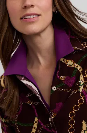 Foxcroft Hampton Chain Print Cotton Corduroy Button-up Shirt