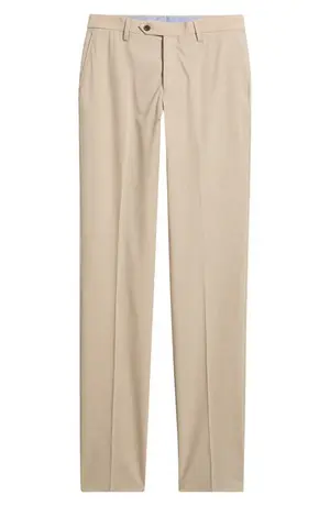Berle Flat Front Tropical Weight Stretch Wool Dress Pants - Tan
