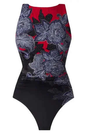 Miraclesuit Steel Magnolias Regatta High Neck One-piece Swimsuit - Black/multi