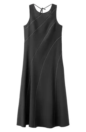 Mango Sleeveless Linen Blend Dress With Diagonal Stitching