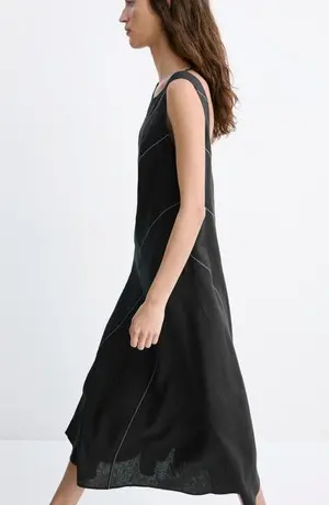 Mango Sleeveless Linen Blend Dress With Diagonal Stitching