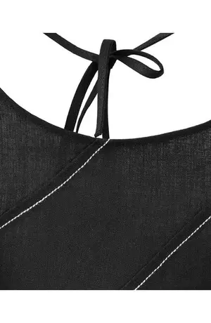 Mango Sleeveless Linen Blend Dress With Diagonal Stitching