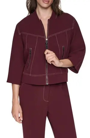 Dkny Contrast Stitch Jacket Cabernet