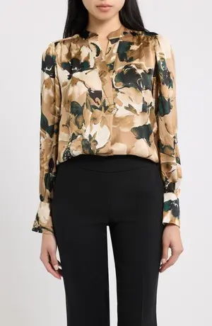 Anne Klein Floral Pleat Front Top