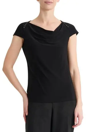 KASPER Cowl Neck Top - Black