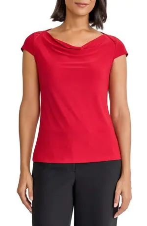 KASPER Cowl Neck Cap Sleeve Top - Fire Red