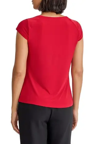 KASPER Cowl Neck Cap Sleeve Top - Fire Red