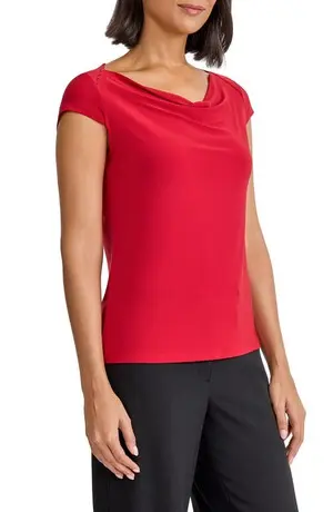 KASPER Cowl Neck Cap Sleeve Top - Fire Red