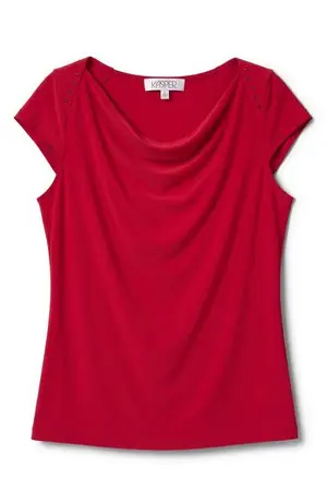 KASPER Cowl Neck Cap Sleeve Top - Fire Red