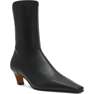 Steve Madden Kimmens Faux Leather Bootie With Kitten Heel And Square Toe - Black
