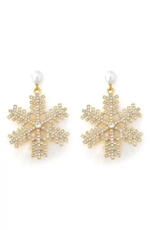 PANACEA Crystal Snowflake Feather Drop Earrings