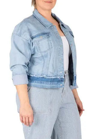 STANDARDS & PRACTICES Yara Faux Shearling Collar Refurbished Denim Trucker Jacket