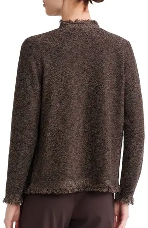 KASPER Fringe Jewel Neck Cardigan