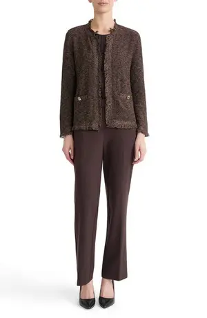 KASPER Fringe Jewel Neck Cardigan