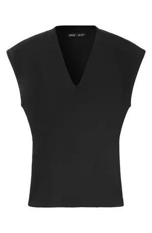 Mango V-neck Knit Top Black