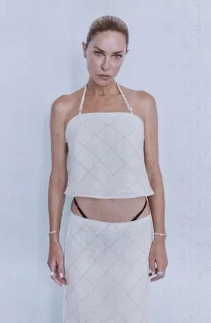 Mango Check Linen Halter Top