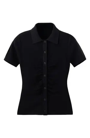 Mango Ribbed Polo Cardigan With Short Sleeves