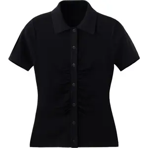 Mango Ribbed Polo Cardigan With Short Sleeves - Black