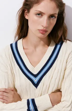 Mango Cable Stitch V-neck Sweater