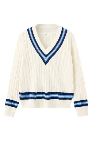 Mango Cable Stitch V-neck Sweater