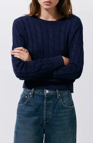 Mango Cable Stitch Sweater Dark Navy