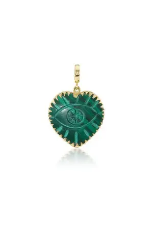 CHRISTINA ALEXIOU 14k Yellow Gold Evil Eye Heart Charm - Malachite
