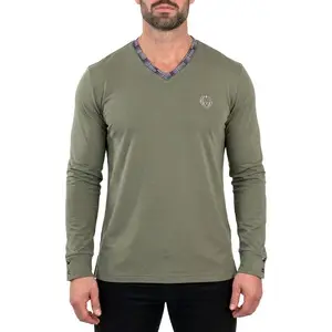 MACEOO Edison Stretch Cotton Long Sleeve V-neck T-shirt - Green
