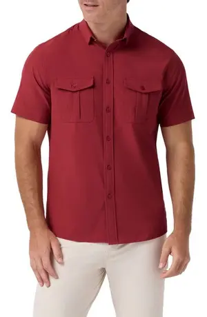 Mizzen+main Leeward Tailgate Performance Short Sleeve Button Up Shirt - Crimson