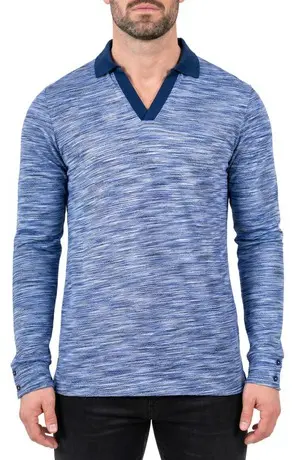 MACEOO Unknown Long Sleeve Cotton Polo - Blue