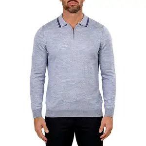 MACEOO Quarter Zip Merino Wool Sweater - Grey